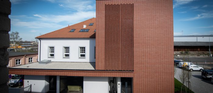 Brick facade with interplay of light and shade