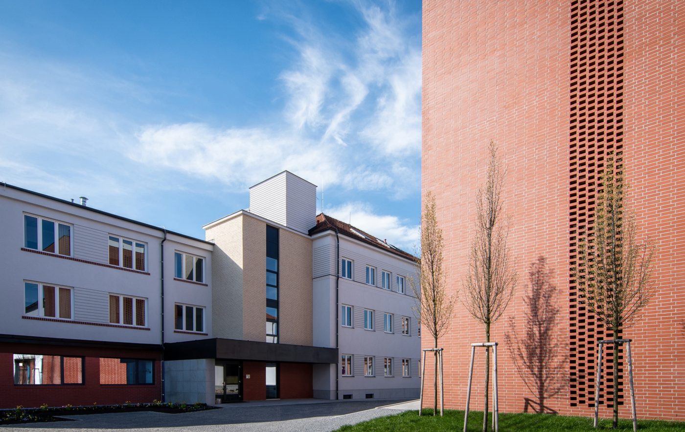 Brick facade with interplay of light and shade